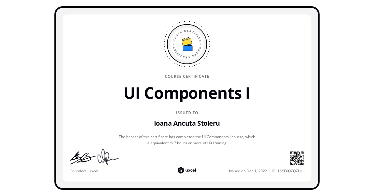 Uxcel Course Certificate of Completion | Uxcel